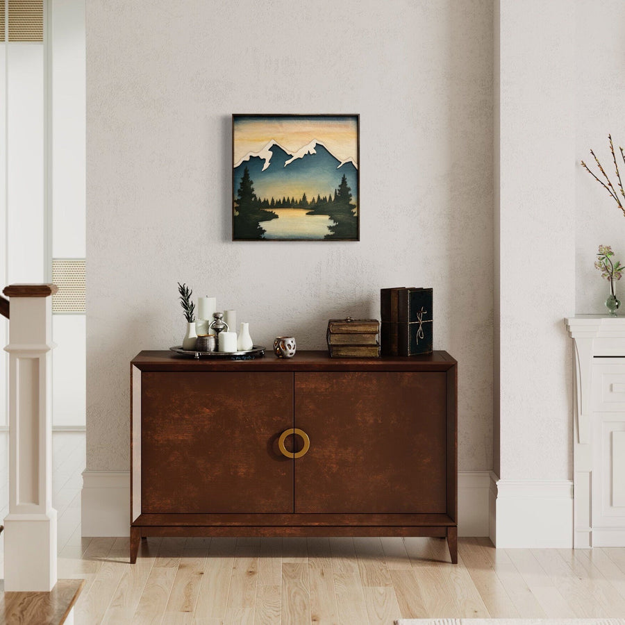 Forest Stream Wood Wall Art | Sunset Wilderness Wooden Wall Hanging ...