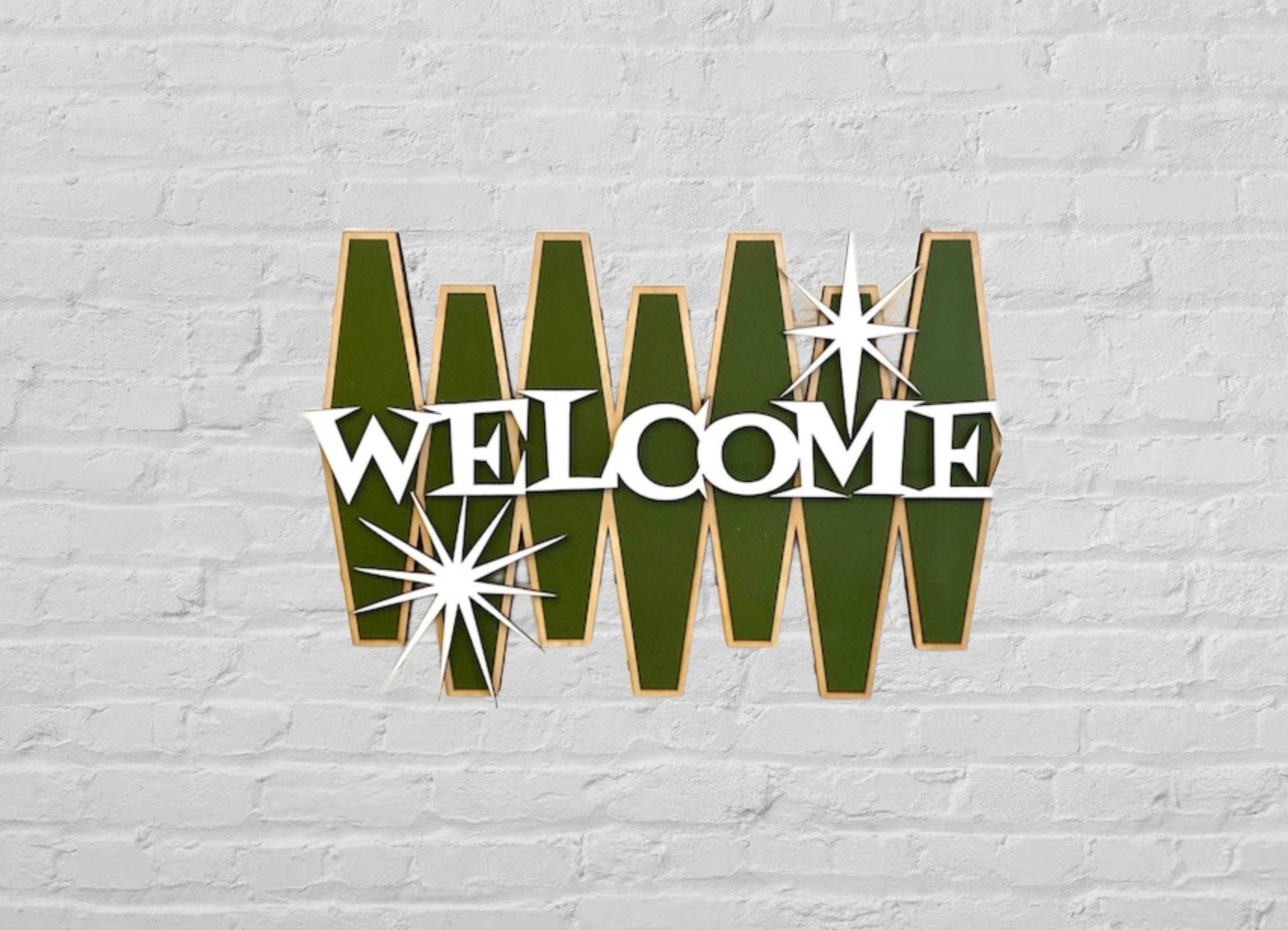 Olive Green Mid Century Modern Welcome Sign - Vintage Adventures, LLC